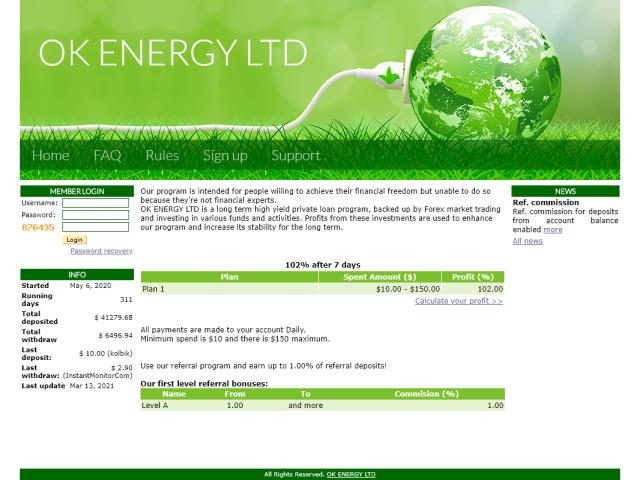 Okenergy.biz - Deposits and Payouts (Last 100) | Instant-Monitor.com